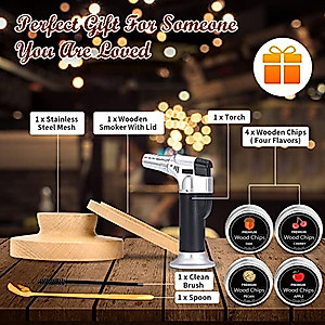 Cocktail Whiskey Smoker Kit with Torch, Old Fashioned Bourbon with 4 Flavored Smoking Wood Chips, Drink Smoker Infuser Kit Gifts for Cocktail Lovers, Men, Dad, Husband, Boss, boyfriend (No Butane)