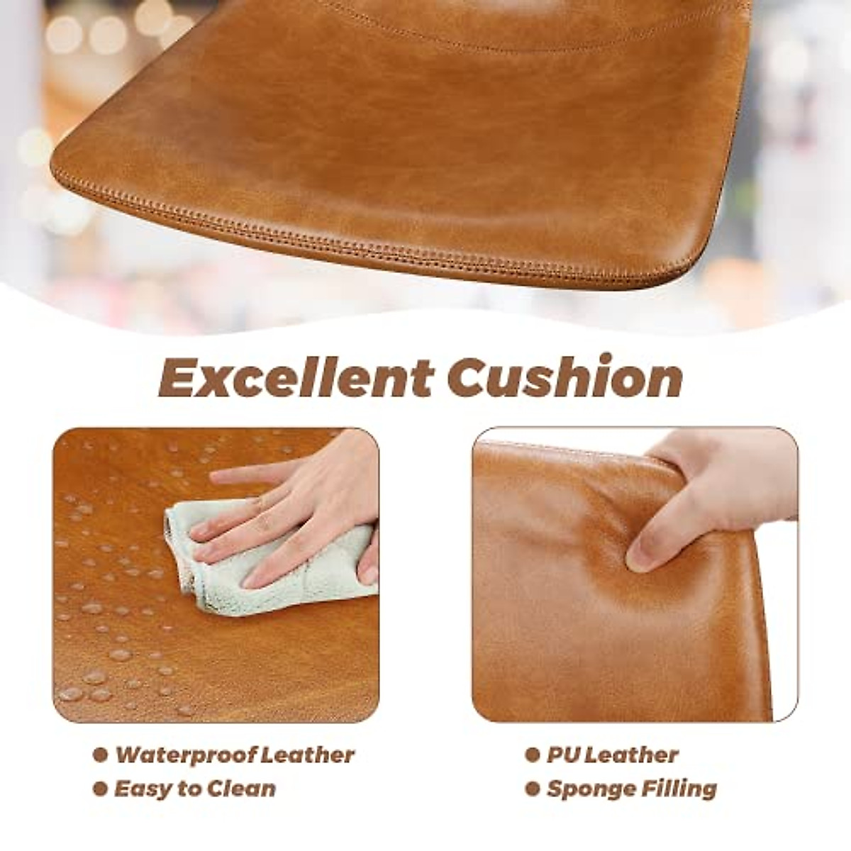 Aowos Bar Stools Set of 4, Modern Counter Height Bar Stools with Back, 26 inch Faux Leather Bar Stools with Metal Legs and Footrest, Urban Armless Dining Chairs for Kitchens Island (Brown)