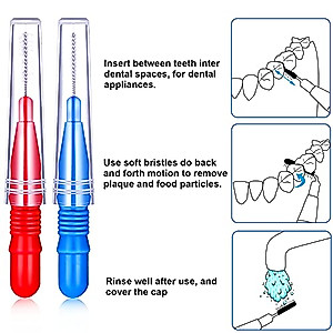 Patelai 50 Pieces Braces Brush for Cleaner Interdental Brush Toothpick Dental Tooth Flossing Head Oral Dental Hygiene Flosser Toothpick Cleaners Tooth Cleaning Tool (Red, Blue)
