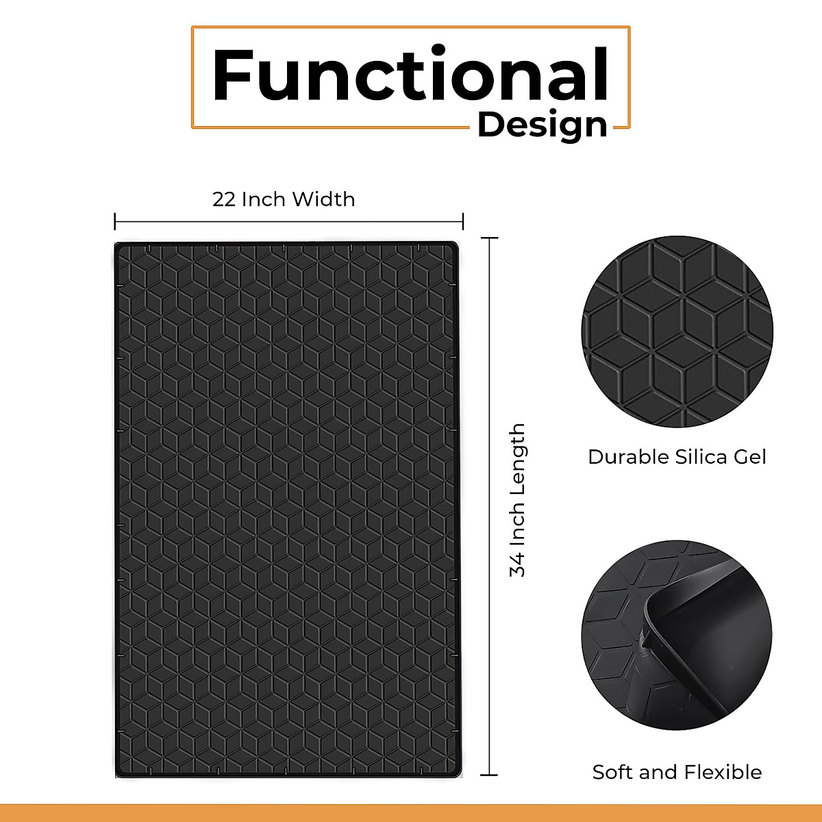 Silicone Under Sink Mat for Kitchen - Premium Under Sink Organizer Mat for Cabinet Liner - Flexible Drip Tray - Waterproof Under Sink Protectors Mat - 34 x 22 Inches Black