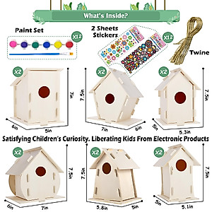 ILHSTY 6 Pack Large DIY Bird Houses Kits for Kids, Kids Crafts Wood Houses for Crafts Class Parties, DIY Crafts and Art Birdhouse Kits for Children to Build & Paint (6)