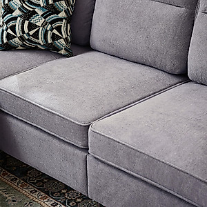 Chireca 79" L-Shaped 3 Seat Sectional Sofa, Mid-Century Modern Couch with Ottoman, Storage Pocket & Wood Legs, Microfiber Couches for Living Room, Apartment, Small Spaces