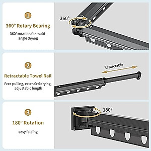 BENOSS Wall Mounted Clothes Drying Rack, Collapsible Laundry Garment Hanger, Easy Assembly Space Saver Hangers for Balcony Bathroom Bedroom (Grey-S)