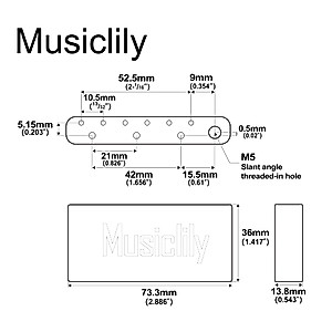 Musiclily Ultra 52.5mm (2-1/16 inch) String Spacing Full Solid Steel Short MIM Style Tremolo Block for China made Squier Pre-2020 Affinity 6-Screw Electric Guitar Bridge, 36mm Tall