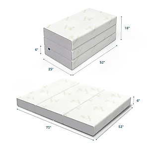 Inofia Folding Mattress, Memory Foam Tri-fold Mattress with Ultra Soft Bamboo Cover, Non-Slip Bottom & Breathable Mesh Sides - Full 6 Inches