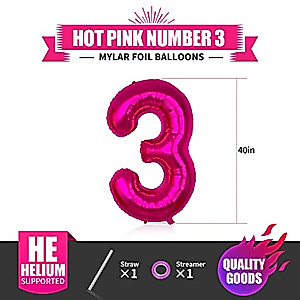 Big 40 Inch Hot Pink Number 3 Balloon 3rd Birthday Decorations for Girls | 3 Balloon Number Unicorn Three Old Birthday Decorations for Girls | Melon Birthday Party Supplies Pig Birthday Party Supplies