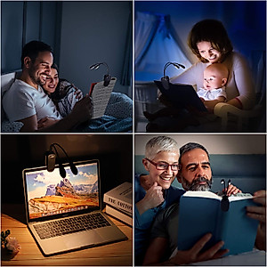 iGoober Rechargeable Music Stand Light, Clip on Reading Light, 8 LED Book Lamp, 3-Level Brightness for Eye Protection, Perfect for Piano, Orchestra, Bookworms, Craft (White & Warm, Dual Arm)