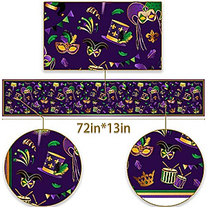 Pudodo Mardi Gras Table Runner Carnival Mask Fleur De Lis Tablecloth New Orleans Masquerade Party Kitchen Dining Home Decoration (13" x 72")
