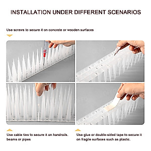 OFFO Bird Spikes Pigeon Outdoor Deterrent Spikes for Cat Keep Birds Raccoon Woodpecker Away Covers 4 Feet(1.2m), Frosted White