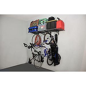 MonsterRax | Garage Wall Shelf Two-Pack White or Hammertone | Three Size Options | Includes Bike Hooks | 500lb Weight Capacity (Hammertone, 18"x36")