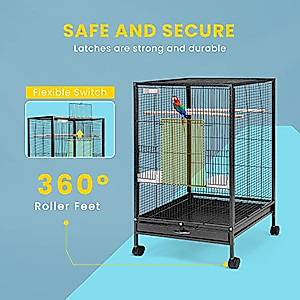 VIVOHOME 30 Inch Height Wrought Iron Bird Cage with Rolling Stand for Parrots Conure Lovebird Cockatiel Black