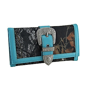 Camouflage Rhinestone Western Buckle Purse/Wallet Set Purple Trim