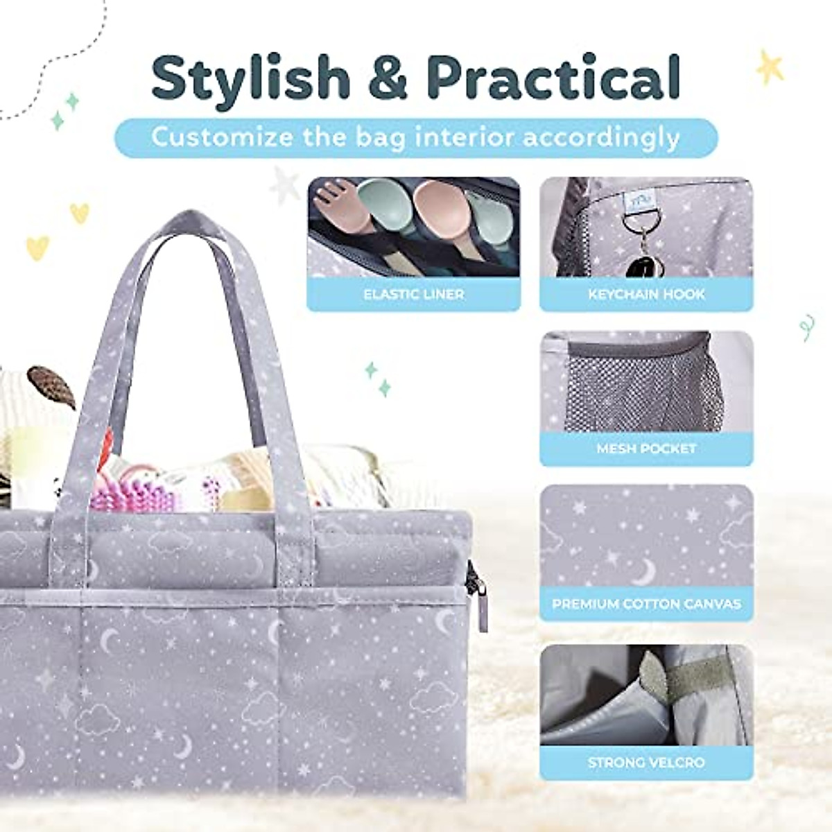 Large Baby Diaper Caddy Organizer with Nappy Changing Pad – Baby Caddy Diaper Organizer for Changing Table, Car Storage Diaper Holder – Baby Organizer Basket for Nursery Shower Gift Bag for Boy & Girl