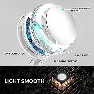 Updated 10x Magnifying Lighted Makeup Mirror with Touch Control LED Lights, 360 Degree Rotating Arm, and Powerful Locking Suction Cup, Portable Magnifying Mirror for Home, Bathroom Vanity, and Travel