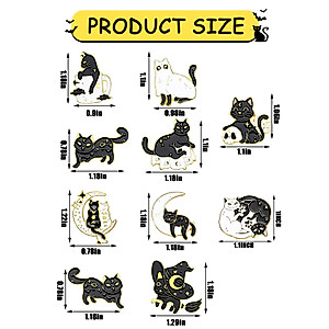 10 Pieces Cat Pins Cute Brooch Pin Set Kawaii Cat Backpack Pin Black Cat Book Brooch Gothic Aesthetic Cat Buttons for Backpacks Clothing Bags Lapel Jackets for Women Men DIY Presents