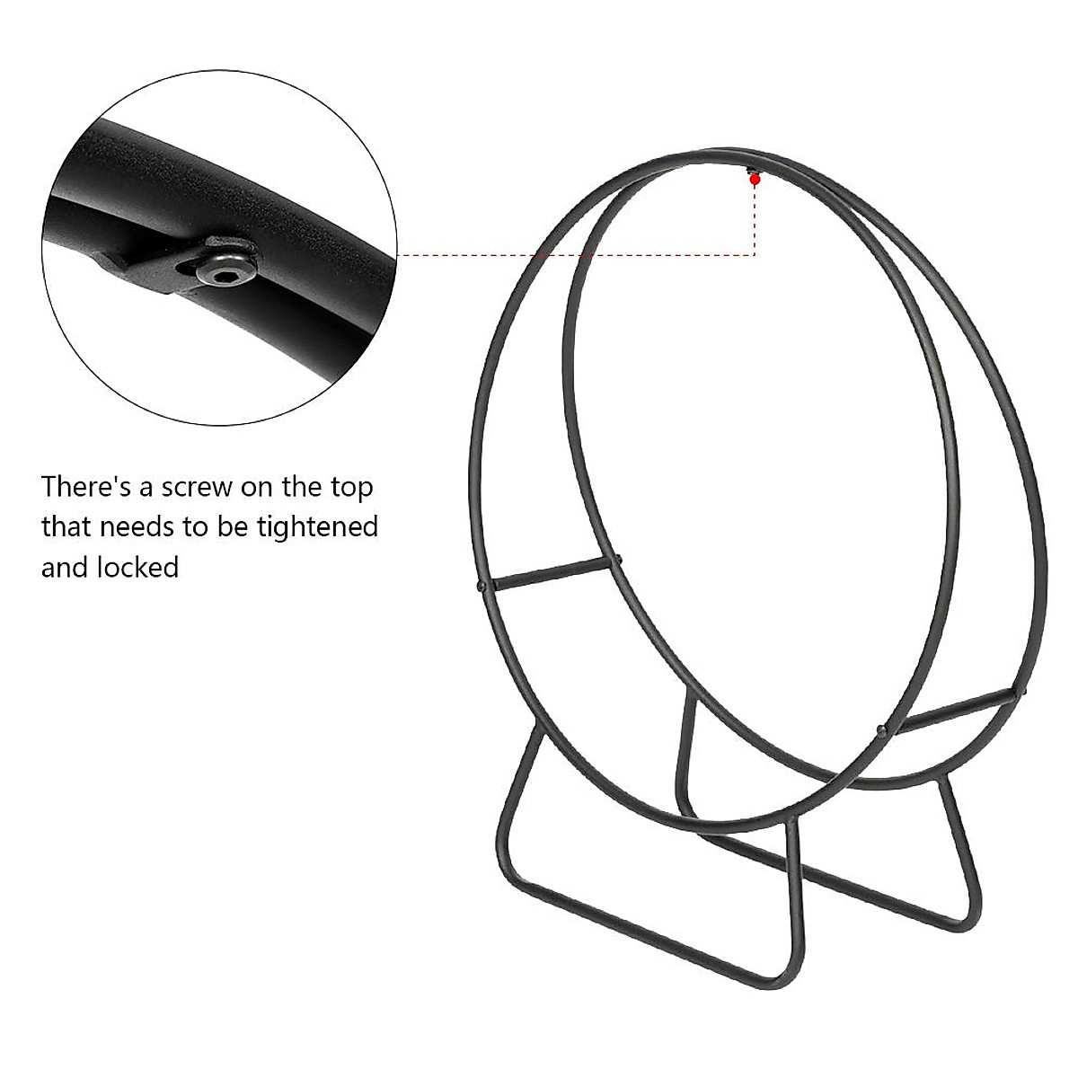 Outvita 24 Inch Firewood Log Rack, Round Tubular Log Hoop Storage Holder, Heavy Duty Steel Wood Stacker for Fireplace Pit Indoor Outdoor