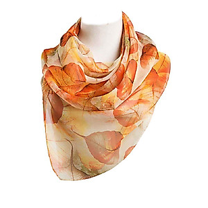 AliceLife Fashion Print Silk Feeling Scarfs for Women Lightweight Sheer Scarf Shawl Wrap Scarves, Leaves&orange, 160*50CM