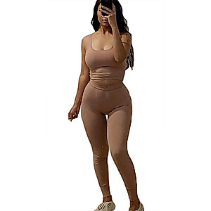 LICOBOD Casual Workout Sets 2 Piece Outfits for Women Ribbed Crop Tank Top High Waist Yoga Leggings Lounge Wear Tracksuit