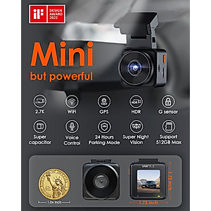 【Bundle: Vantrue E1 Mini GPS Dash Camera+ Type C USB Hardwire Kit】2.7K WiFi Mini Dash Cam with GPS and Speed, Voice Control Front Car Dash Camera, 24 Hours Parking Mode, Night Vision,Motion Detection