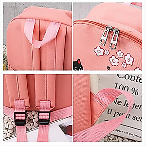 YWHWLX Black Cat Print Backpack, Suitable For Young Girls And Students Cat Print Cute School Bag Backpack Set (Pink)