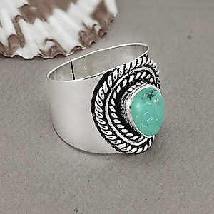 Turquoise Sterling Plated Ring Size 6 For Women, Handmade Green Stone December Bohemian Southwest Birthstone Ring Jewelry Gift For Her