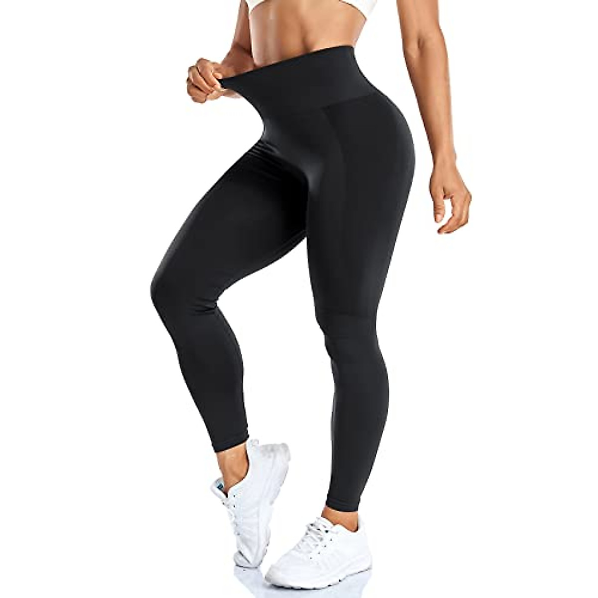 SEASUM High Waist Seamless Workout Legging for Women Side Shadows Booty Leggings Butt Lift Gym Yoga Pants Black M