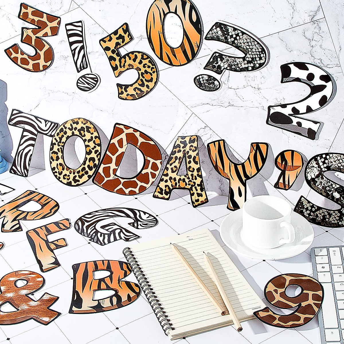 80 Sheets Animal Prints Letters Cutout Animal Print Bulletin Board Letters and Number Accents Safari Animal Texture Letters Wall Decors with Glue Point Dots for Kids Nursery School Classroom