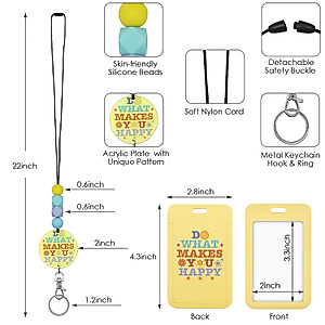 Teacher Lanyards for Id Badges & Keys, ID Badge Card Holder with Silicone Beaded Lanyard, Acrylic Beaded Breakaway Neck Lanyards Name Tag for Women Teacher Nurse - Do What Makes You Happy