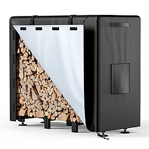Brightown Firewood Rack Outdoor with Cover, 4FT Indoor Wood Rack for Firewood, Waterproof Fire Wood Holder Outside, Adjustable Heavy Duty Logs Stand Stacker Holder for Fireplace Patio Deck, Black