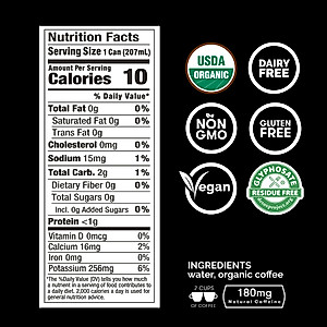 RISE Brewing Co. Original Black Nitro Cold Brew Coffee, No Sugar, Vegan, Organic & Non-GMO, Low Acidity, 7 Fl. oz. Cans (12 Pack)