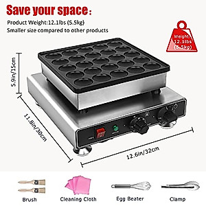 Mini Dutch Pancakes Maker Machine - Commercial Mini Poffertjes Machine Dorayaki, Electric 25PCS Muffin Iron with Non-Stick Plates for Bakery Home and Kitchen Restaurant Snack Bar | 110V