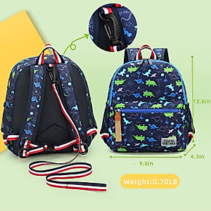 willikiva Cartoon Bus 12 Kindergarten Backpack for Kids Girls and Boys,Waterproof Preschool Toddler Backpack Wiht Leash and Safety Harness (Green Dinosaur)