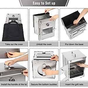 REDCAMP 16" H Foldable Camping Oven with Storage Handbag,Stainless Steel Portable Camping Stove for Baking Cinnamon Rolls, Breads and Muffins with Wood Burning Fire,Propane Stoves,Campers,Baking BBQ