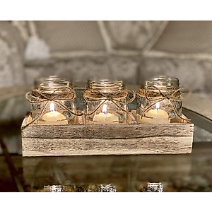 CB Accessories Mason Jar Glass Utensil Holder Flatware Caddy Silverware Organizer for Spoons, Knives and Forks with Rustic Wood Tray