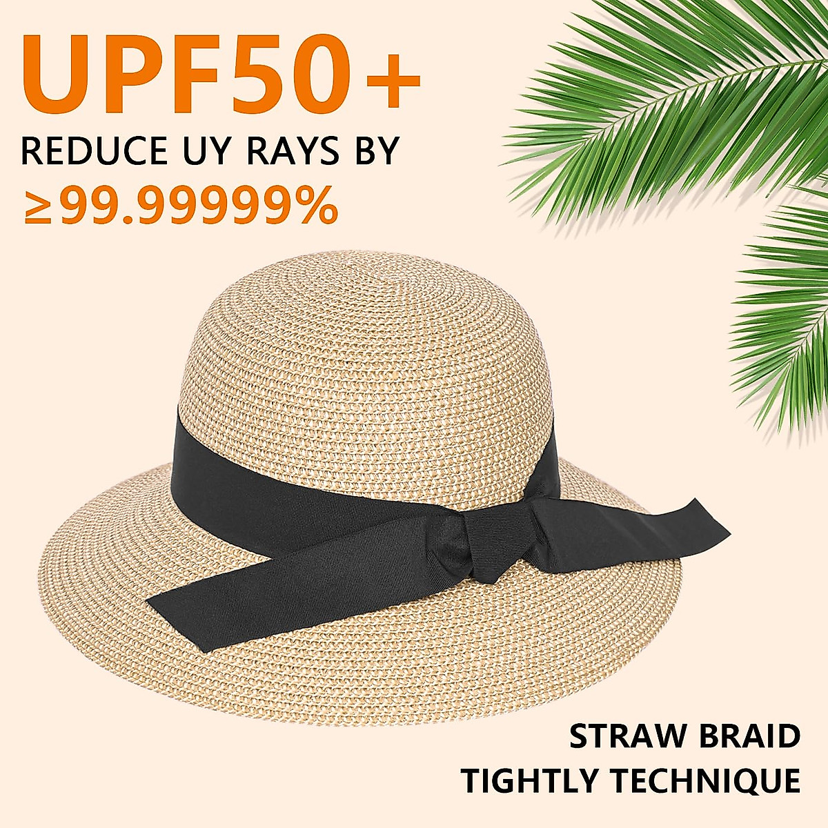 Beach Hats for Women, Sun Hats for Women Straw Hat, UPF 50+ UV Protection Summer Hat, Floppy Wide Brim Hats for Women Foldable