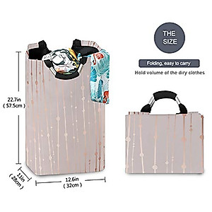 Rose Gold Line Dots Laundry Basket Foldable Laundry Hamper with Handles Waterproof Durable Clothes Bucket Washing Bin Dirty Baskets Toy Storage for Home College Dorm Bathroom 50L