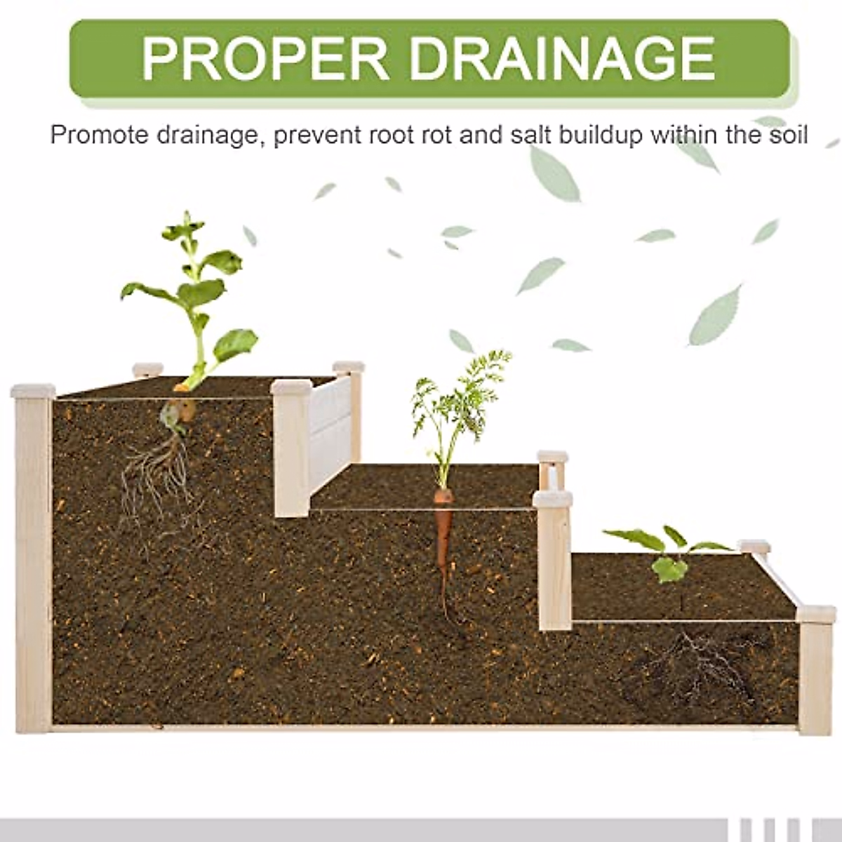 Crownland Outdoor 3 Tier Raised Garden Bed, 4x4 Ft Wooden Raised Beds, Elevated Grow Kit Garden Planter Box, Ideal Vegetables Herbs Planter for Backyard