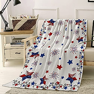 Patriotic Blanket 4th of July American Flag Stars Flannel Super Soft Breathable Throw Blankets Freedom Fireworks Warm Cozy Bedspread Decorative for Sofa Couch Chair Bedroom All Seasons Use 40" x 50"