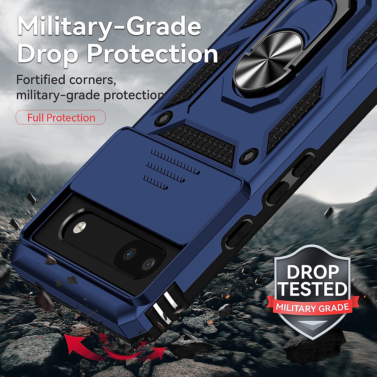 for Pixel 6a Case,Google Pixel 6a Phone Case,with Screen Protectors and Camera Cover,[Military Grade] 16ft.Drop Tested Cover with Magnetic Kickstand Protective Case for Google Pixel 6a, Blue