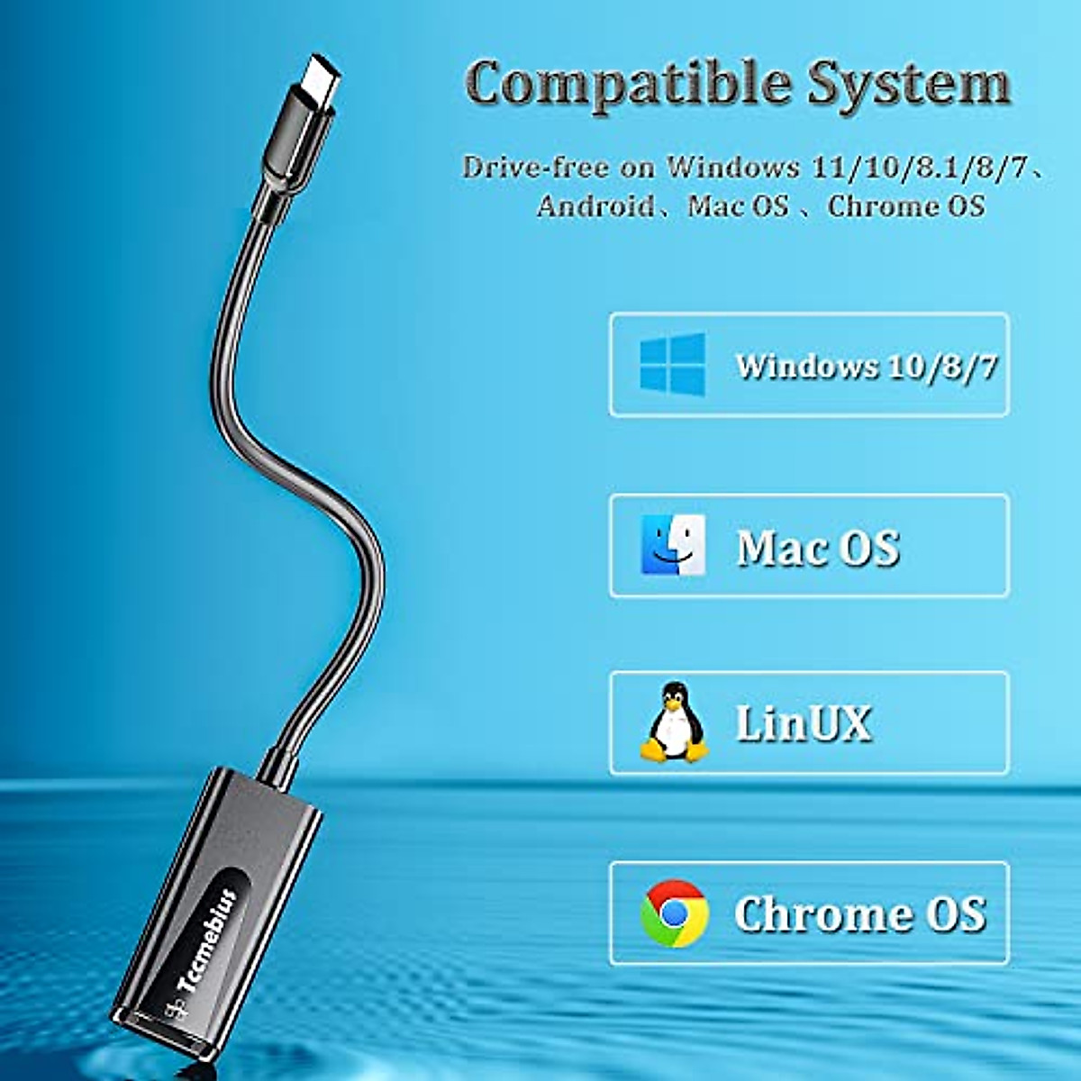Tccmebius USB C to Ethernet Adapter, USB C to RJ45 10/100/1000 Network Gigabit Adapter for MacBook Pro/Air, iPad Pro, Dell XPS, Surface Book, Smartphone, Compatible Windows 7/8/10, Mac OS (TCC-S30C)
