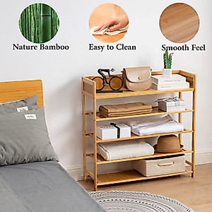 SOBIBO Bamboo Shoe Rack Organizer, 5 Tier Shoe Shelf Storage Organizer, for Entryway, Hallway, and Closet (Nature-31.5)