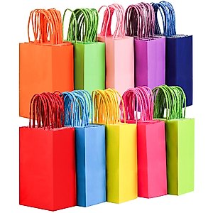 Suwimut 100 Pieces Small Gift Bags, 10 Colors Goodie Bags Bulk, 5.1x3.25x8.27 Inch Party Favor Bags with Handles for Kids Birthday Party, Wedding, Baby Shower, Shopping and Party Supplies