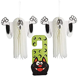 VIEUE Halloween Party Decorations Set Including Honeycomb 3D Wall Spider Ghost and Trick or Treat Door Ornaments for Halloween Decor 12pcs