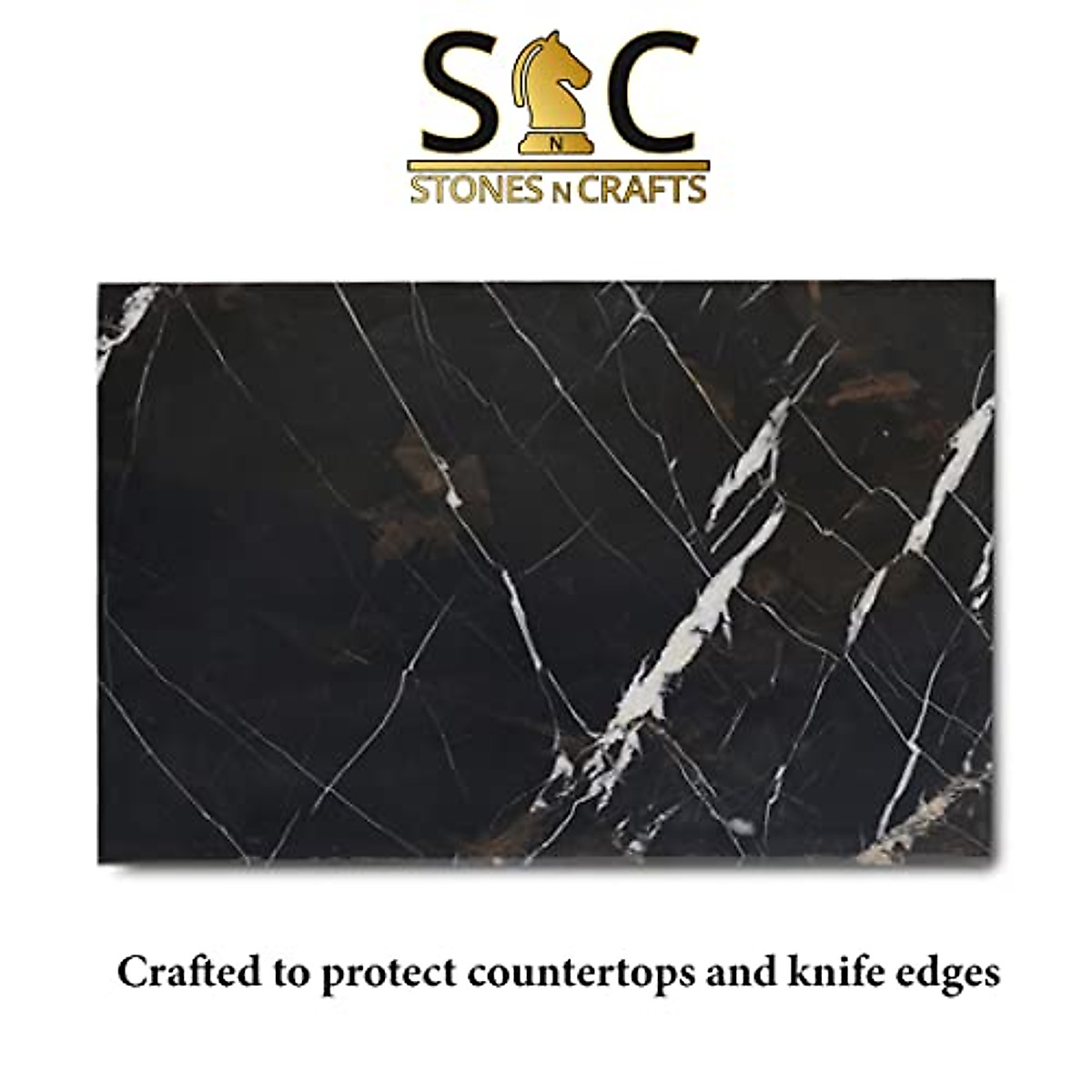 STONES & CRAFTS Marble cutting Board - Marble Chopping Board | Black Cheese Board , Butcher Block with Non-Slip Rubber, Marble Serving Tray for Breakfast , Snacks, Pastries Marble Slab - 8 x 11