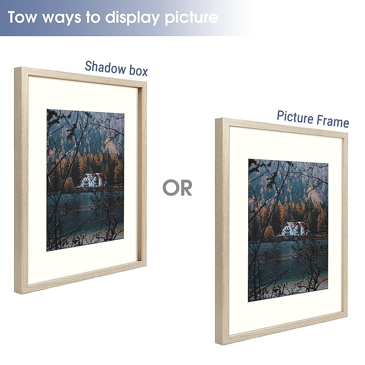 Frametory 16x20 Picture Frame with Mat for 11x14 Picture - Country Rustic Style - High Definition Glass Wide Molding - Vertical or Horizontal Preinstalled Wall Mounting Hardware (Rustic Beige, 1 Pack)
