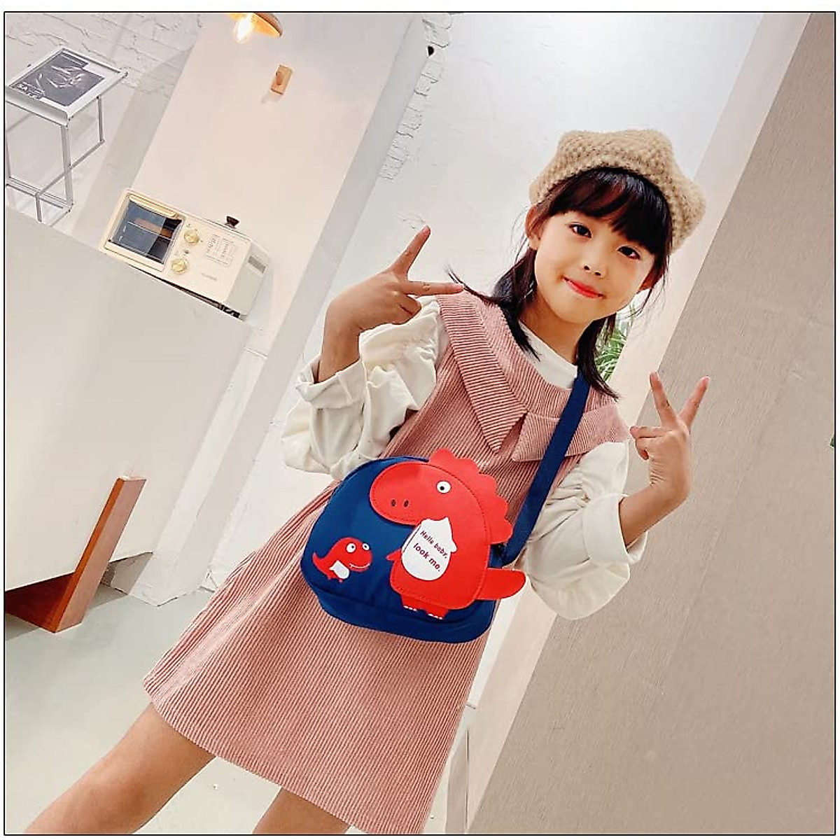 Amamcy Cute Dinosaur Crossbody Bag for Girls Boys Cartoon Messenger Bag Casual Daypack Kawaii Purse Mini Satchel Dinosaur Sling Bag