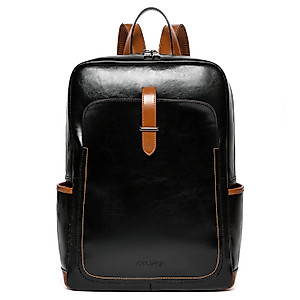 BOSTANTEN Leather Laptop Backpack for Women,15.6 inch Computer Backpack Purse College Daypack Work Travel Bag Black-brown