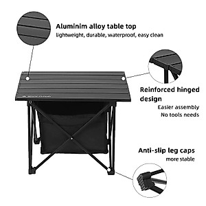ROCK CLOUD Portable Camping Table Ultralight Aluminum Camp Table Folding Compact Beach Table with Storage Bag for Camping Hiking Backpacking Outdoor Picnic(Reinforced frame-Small)