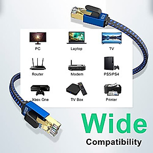 LEKVKM Cat 8 Ethernet Cable 30 FT High Speed Long Internet Cable Nylon Braided Network Cable RJ45 Connectors SSTP Shielded Flat LAN Cable Cat8 ethernet Cables 30feet for PC