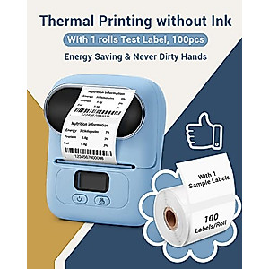 Phomemo Barcode Label Printer - M110 Label Maker Portable Bluetooth Label Maker Machine for Small Business, Barcode, Address, Logo, Clothing, Jerwery, Thermal Printer Compatible with Phones & PC, Blue
